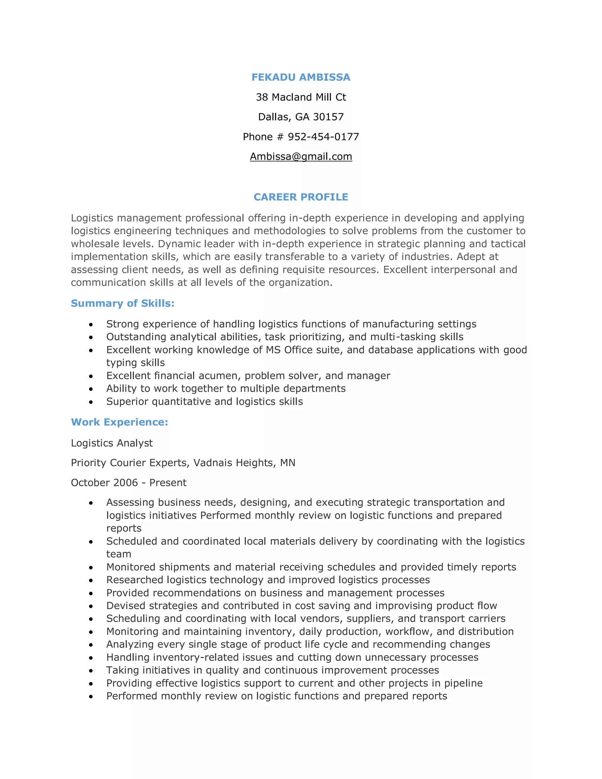 Logistics analyst | PDF