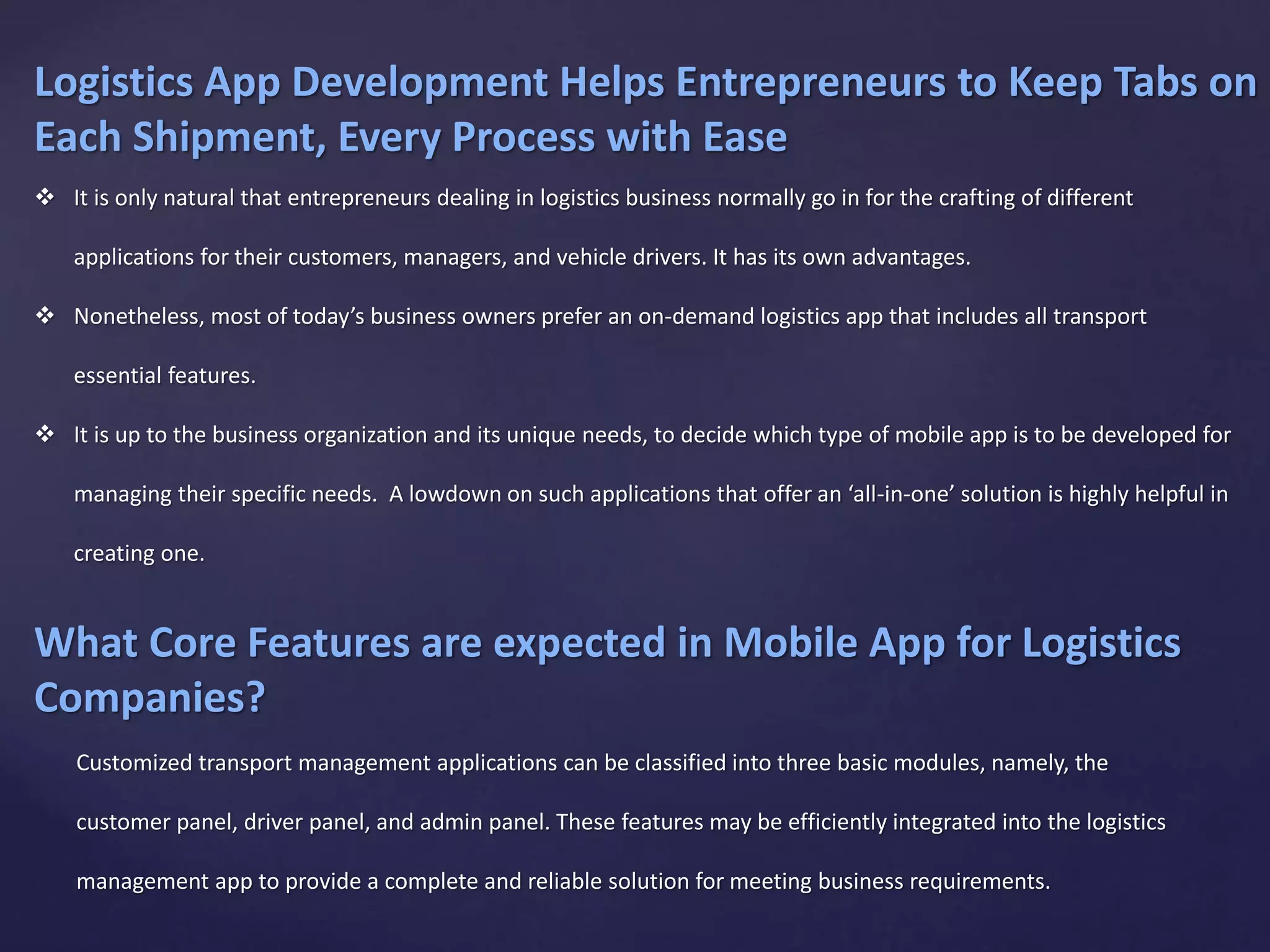 Logistics Mobile App Development Cost and features | PPTX | Logistics ...