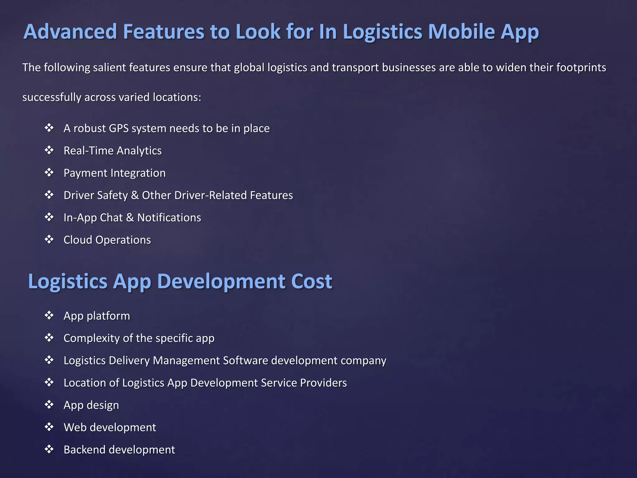 Logistics Mobile App Development Cost and features | PPTX | Logistics ...