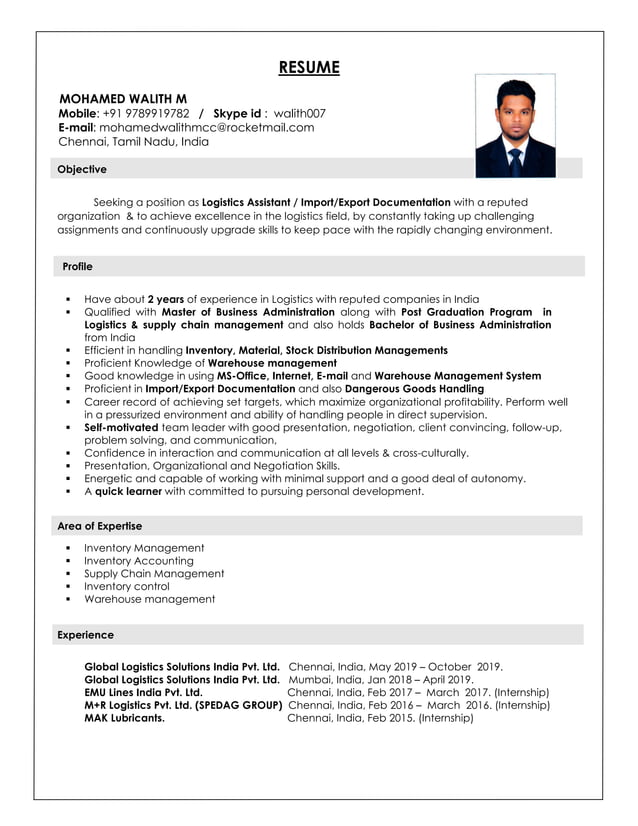 Logistics assistant cv | PDF
