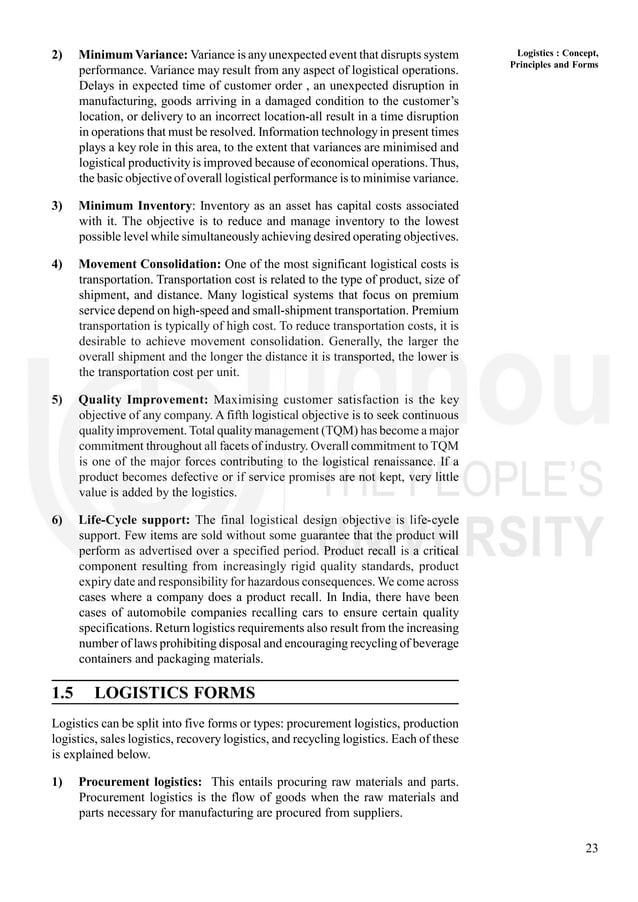 LOGISTICS: CONCEPT, Principles and Forms PRINCIPLES AND FORMS | PDF ...