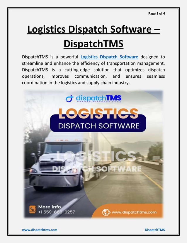 Logistics Dispatch Software - DispatchTMS | DOCX | Computer Software and Applications | Computing
