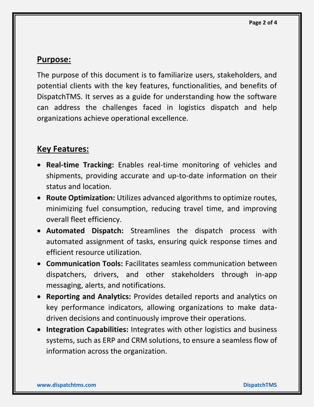 Logistics Dispatch Software - DispatchTMS | DOCX | Computer Software and Applications | Computing