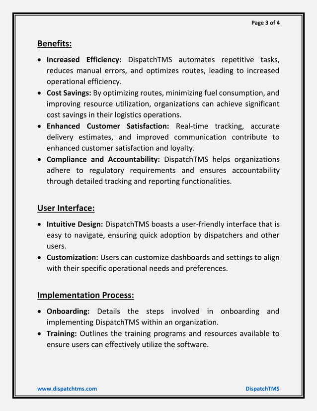 Logistics Dispatch Software - DispatchTMS | DOCX | Computer Software and Applications | Computing