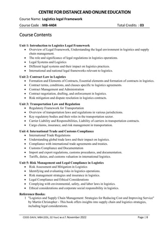 logistics in Legal frame work sllaybus IV SME | PDF
