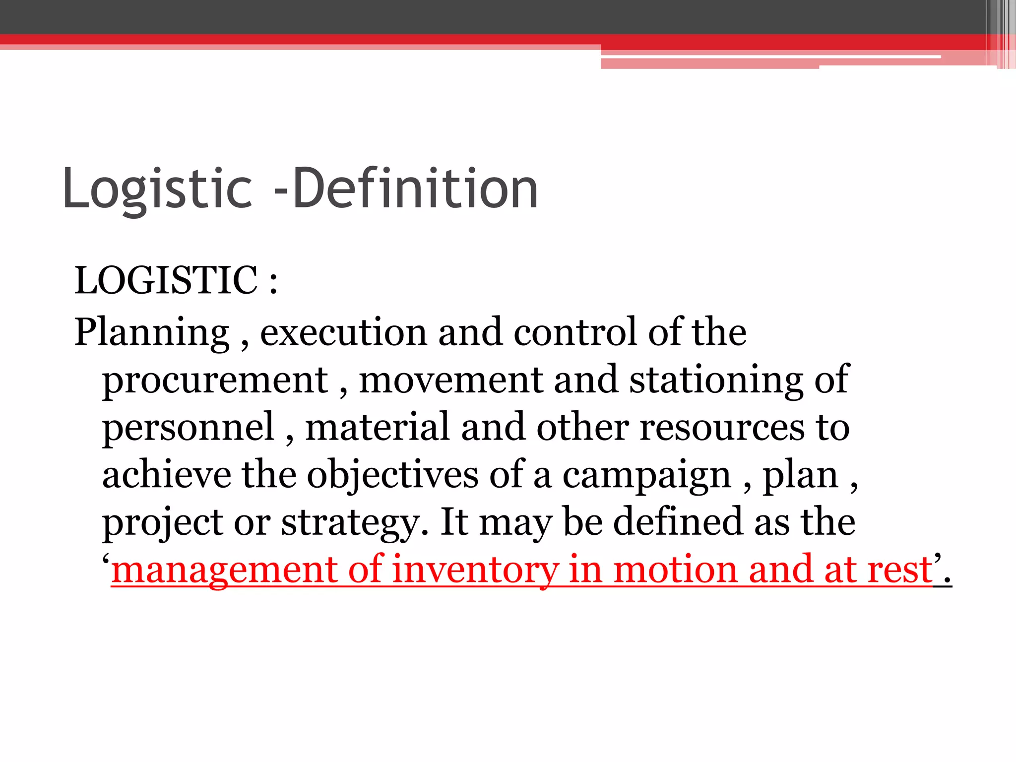 Logistics in service industry final | PPTX