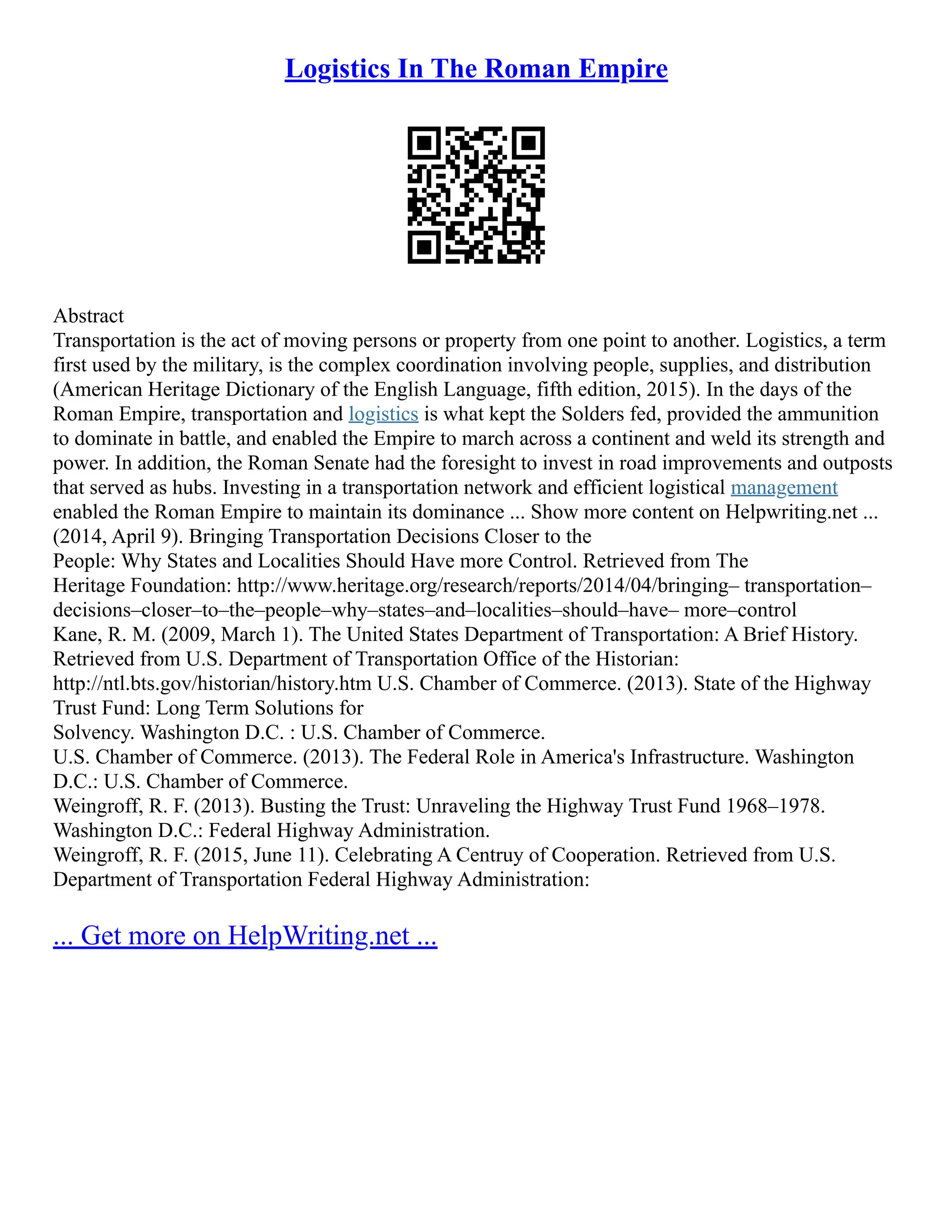 Logistics In The Roman Empire | PDF