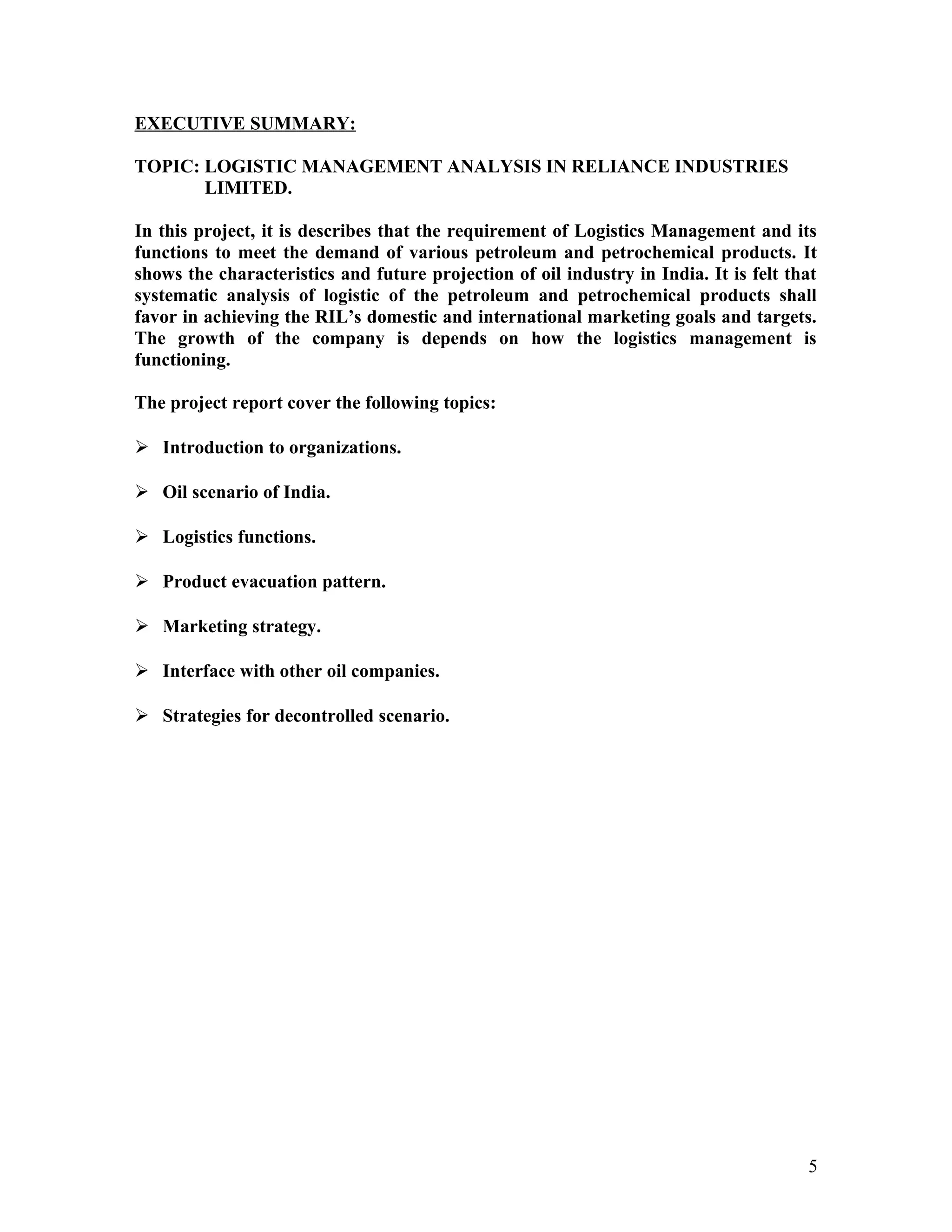 Logistics management analysis reliance industries limited jamnagar | DOC