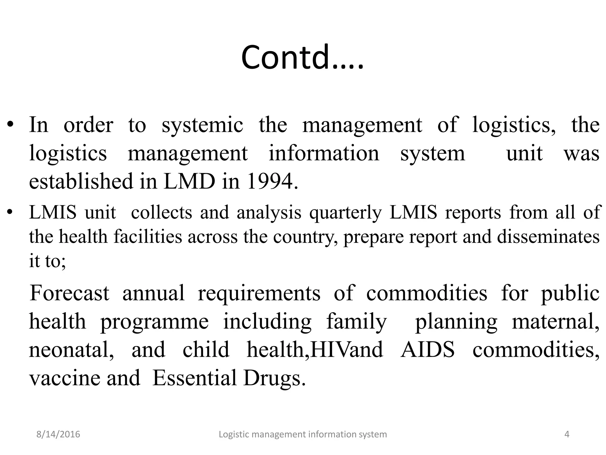 Logistics management information system(LMIS) | PPTX