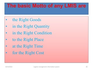 Logistics management information system(lmis) | PPTX