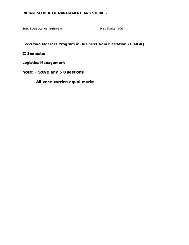Logistics management question paper | DOCX