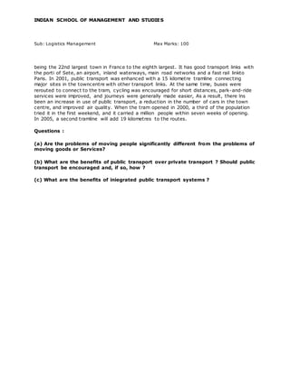 Logistics management question paper | DOCX