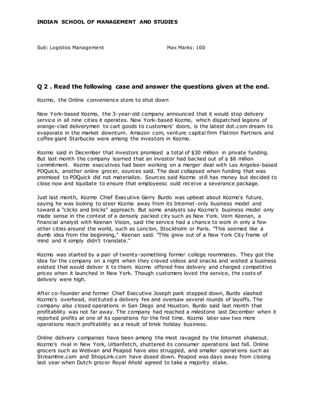 Logistics management question paper | DOCX