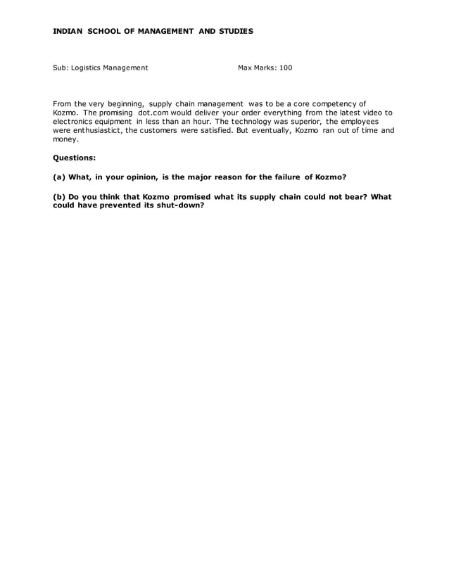 Logistics management question paper | DOCX