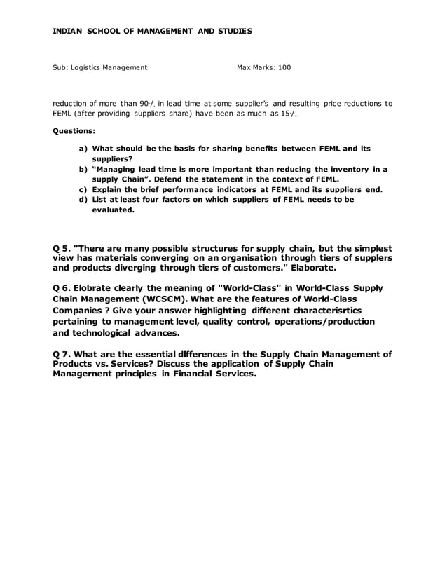 Logistics management question paper | DOCX