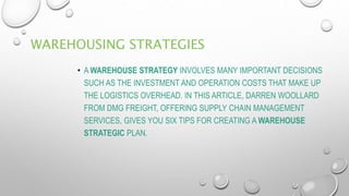 Logistics of warehousing in 1 assingment | PPTX | Logistics and ...