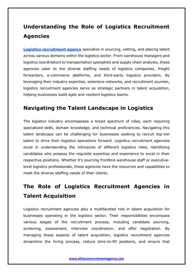 Logistics Recruitment Agency - Building Logistics Teams | PDF