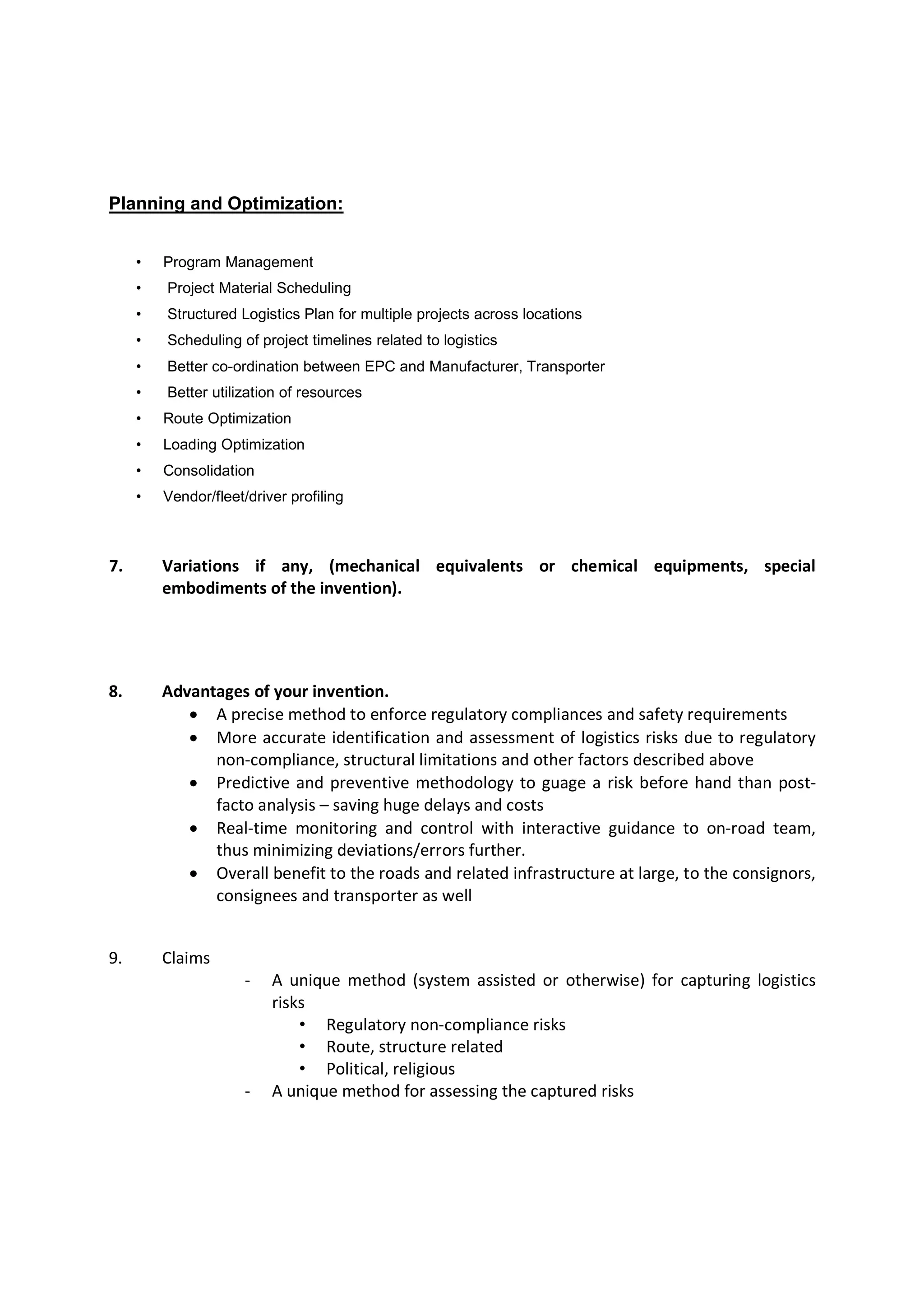 Logistics Risk Avoidance Provisional Patent Application | PDF