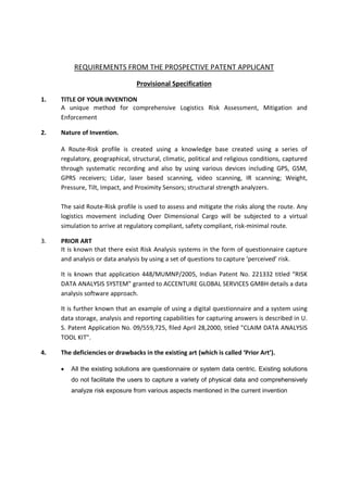 Logistics Risk Avoidance Provisional Patent Application | PDF