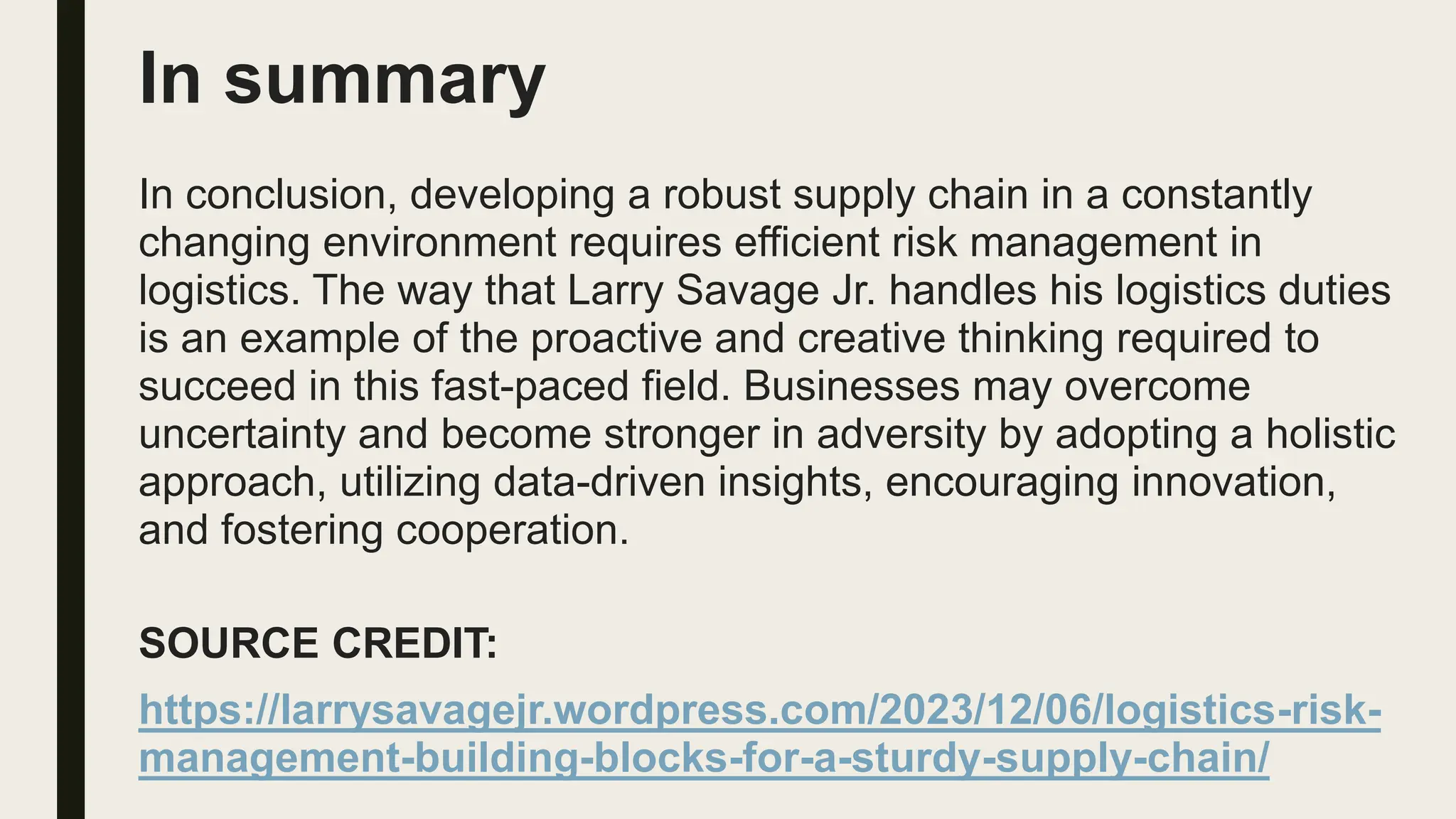 Logistics Risk Management: Building Blocks for a Sturdy Supply Chain | PPT