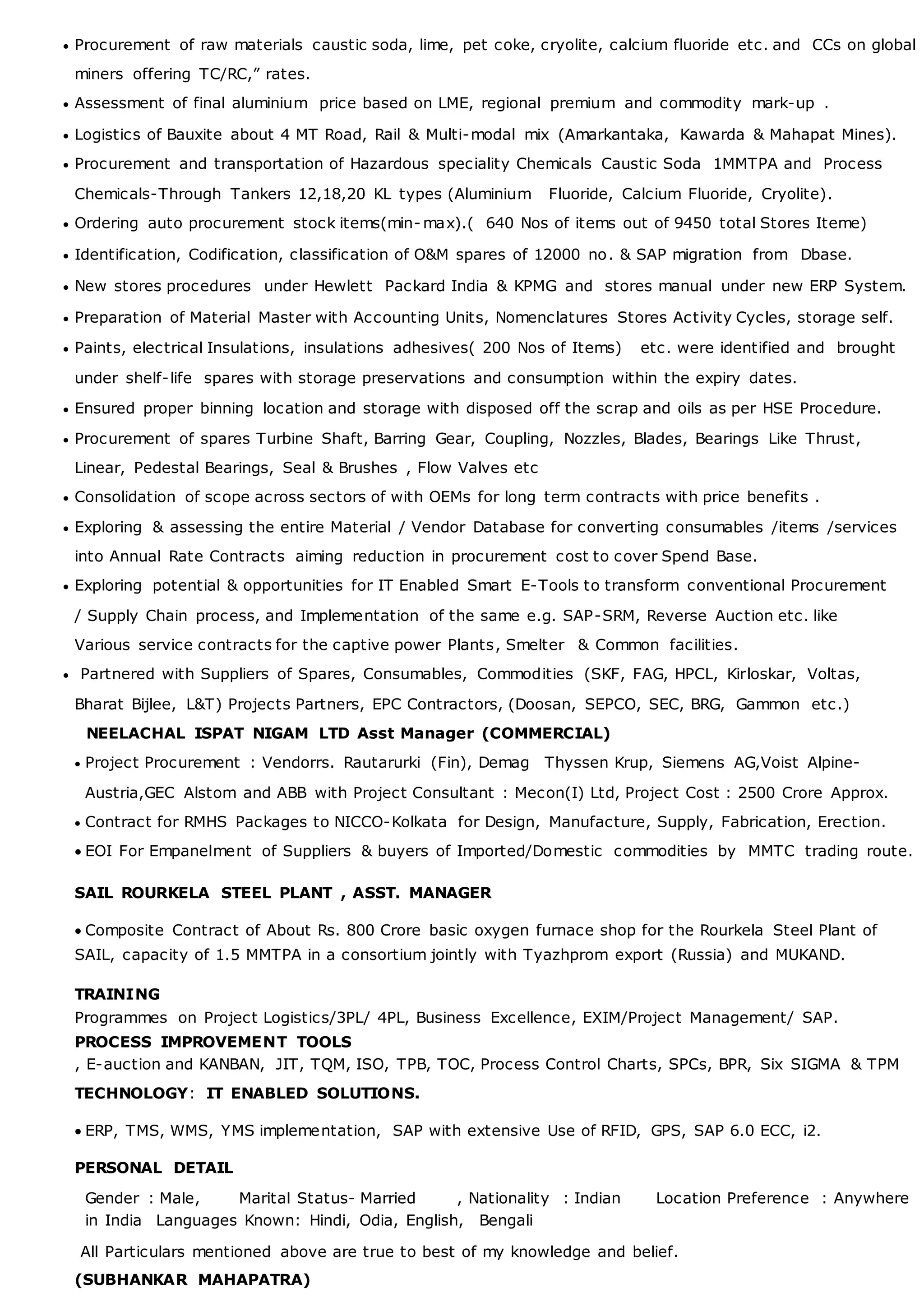 Logistics scm cv of mr mahapatra | DOCX