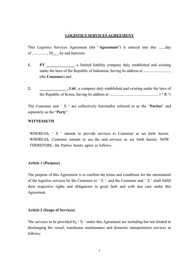 Logistics Services Agreement- CLEAN DRAFT.docx | Logistics | Business