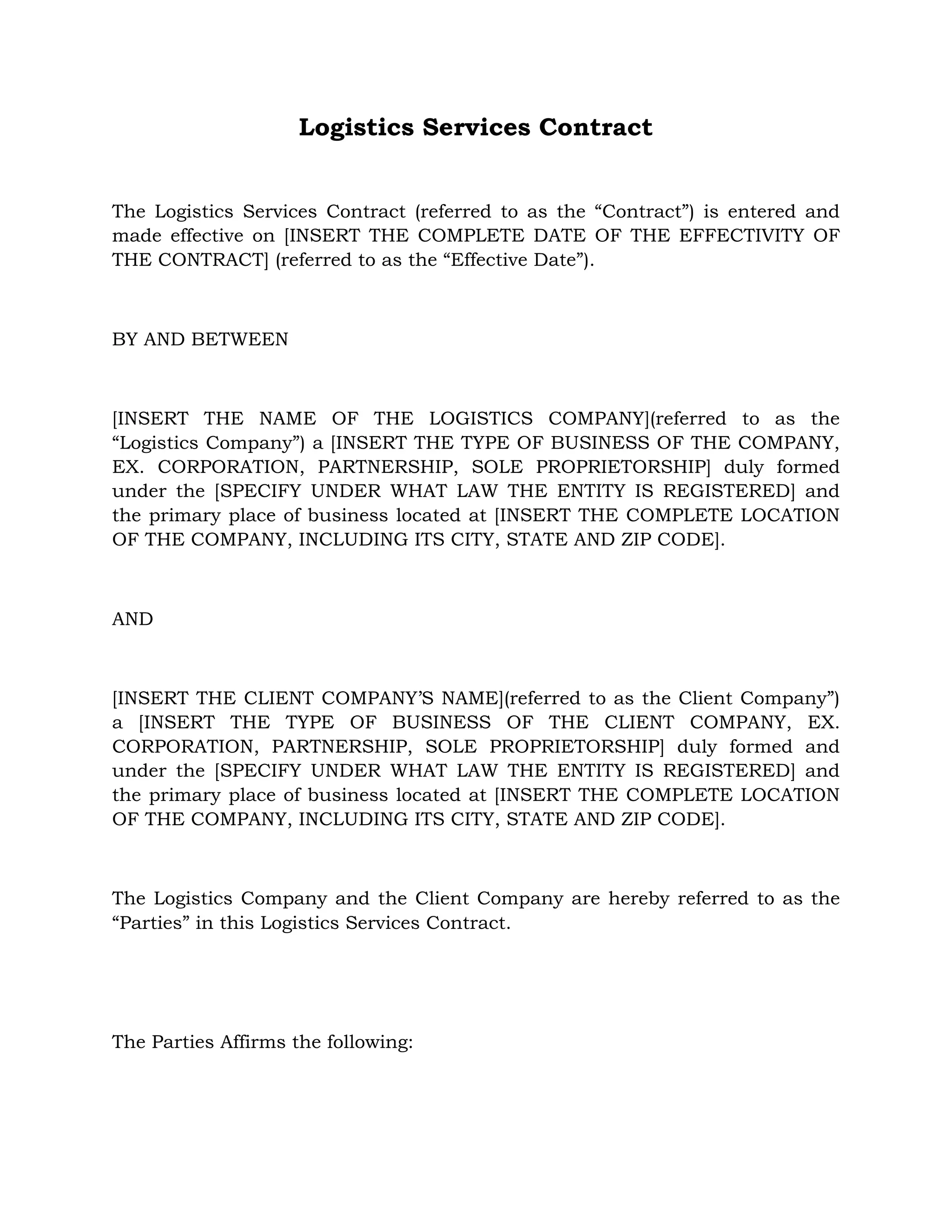 LOGISTICS SERVICES CONTRACT | PDF