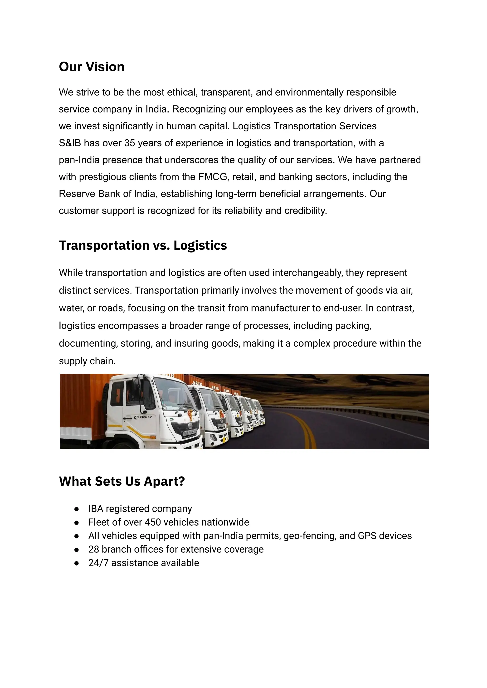 Logistics Transportation Services by S&IB | PDF