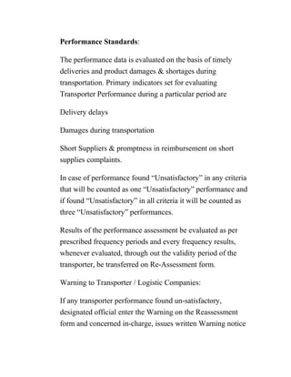 Logistics transporter assessment | DOC