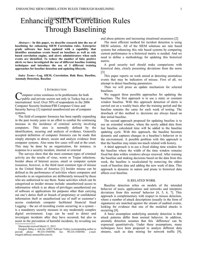 Enhancing SIEM Correlation Rules Through Baselining | DOC | Internet ...