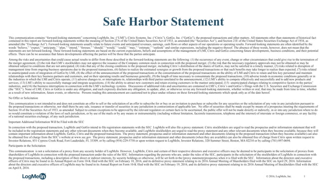 LogMeIn - GoTo Merger Presentation | PDF | Mergers and Acquisitions ...