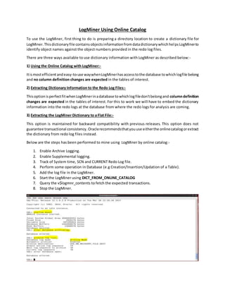 Log miner using_onlinecatalogue | DOCX | Databases | Computer Software and Applications