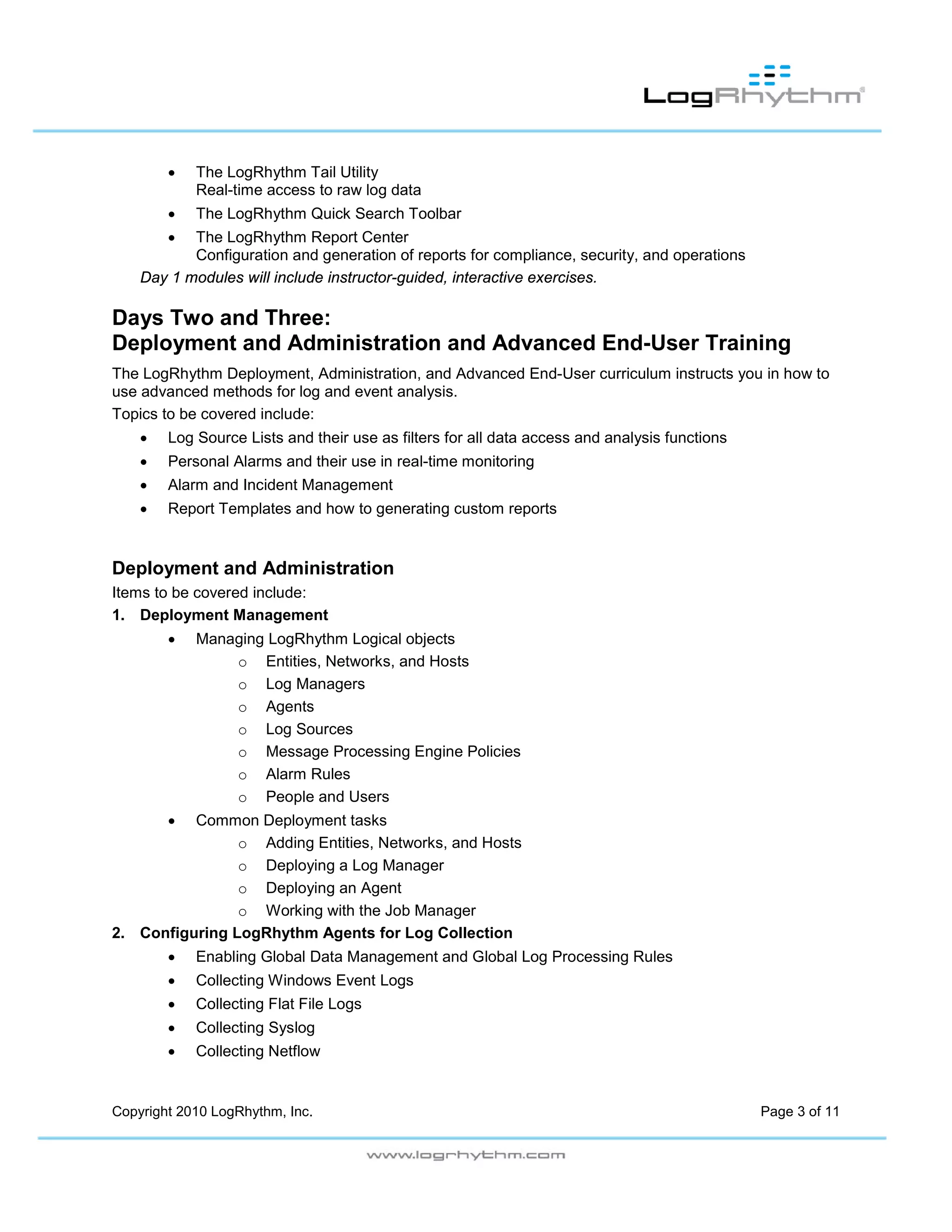 LogRhythm Training Syllabus Data Sheet | PDF