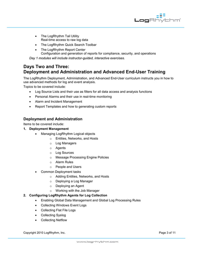 LogRhythm Training Syllabus Data Sheet | PDF