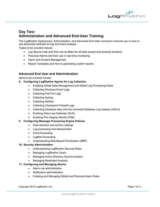 LogRhythm Training Syllabus Data Sheet | PDF
