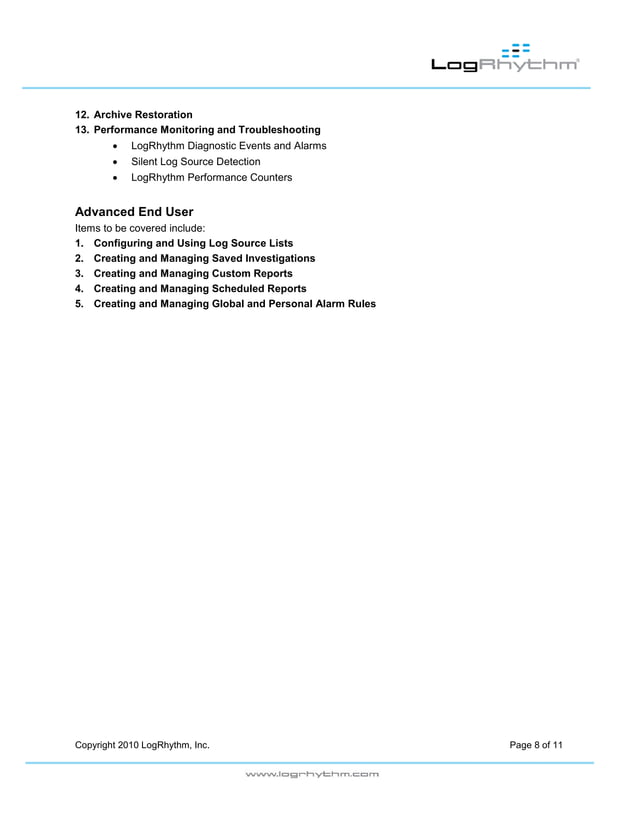 LogRhythm Training Syllabus Data Sheet | PDF