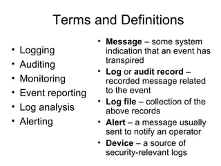 Logs for Information Assurance and Forensics @ USMA | PPT
