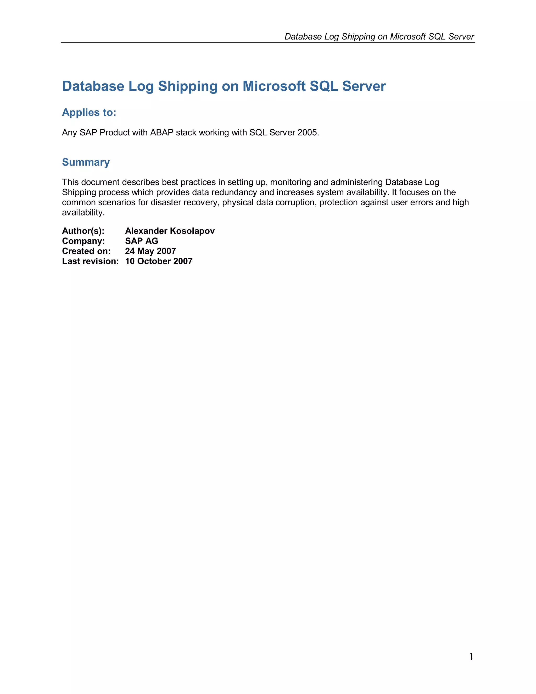 Log shippingbestpractices | PDF