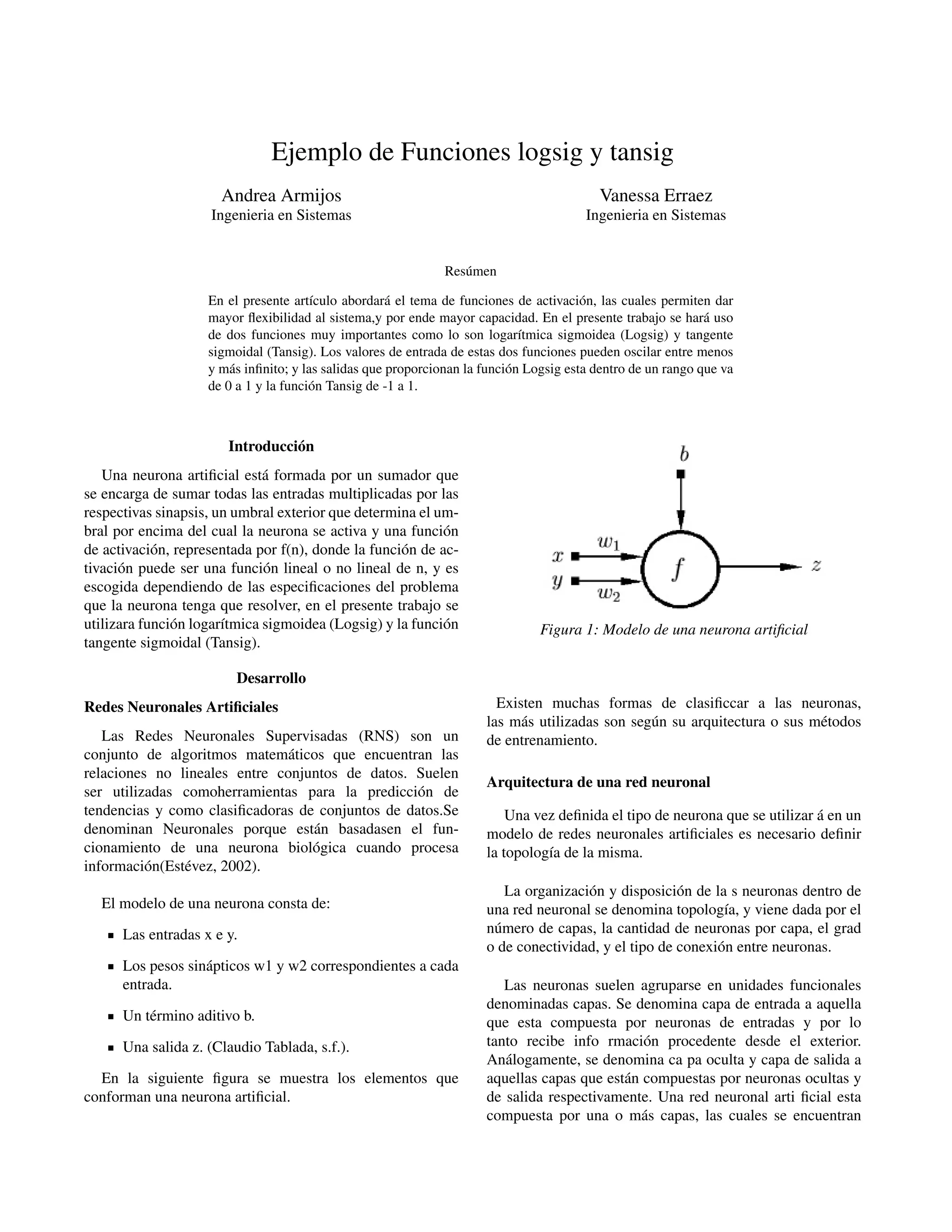 Función de activación de Logsig y tansig | PDF
