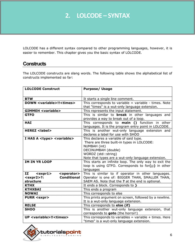 Lolcode tutorial | PDF