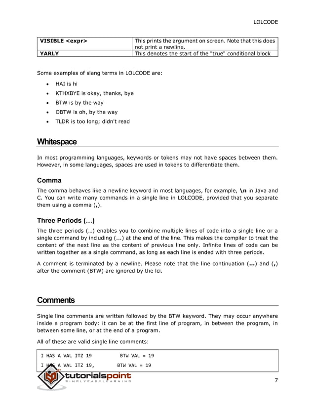 Lolcode tutorial | PDF