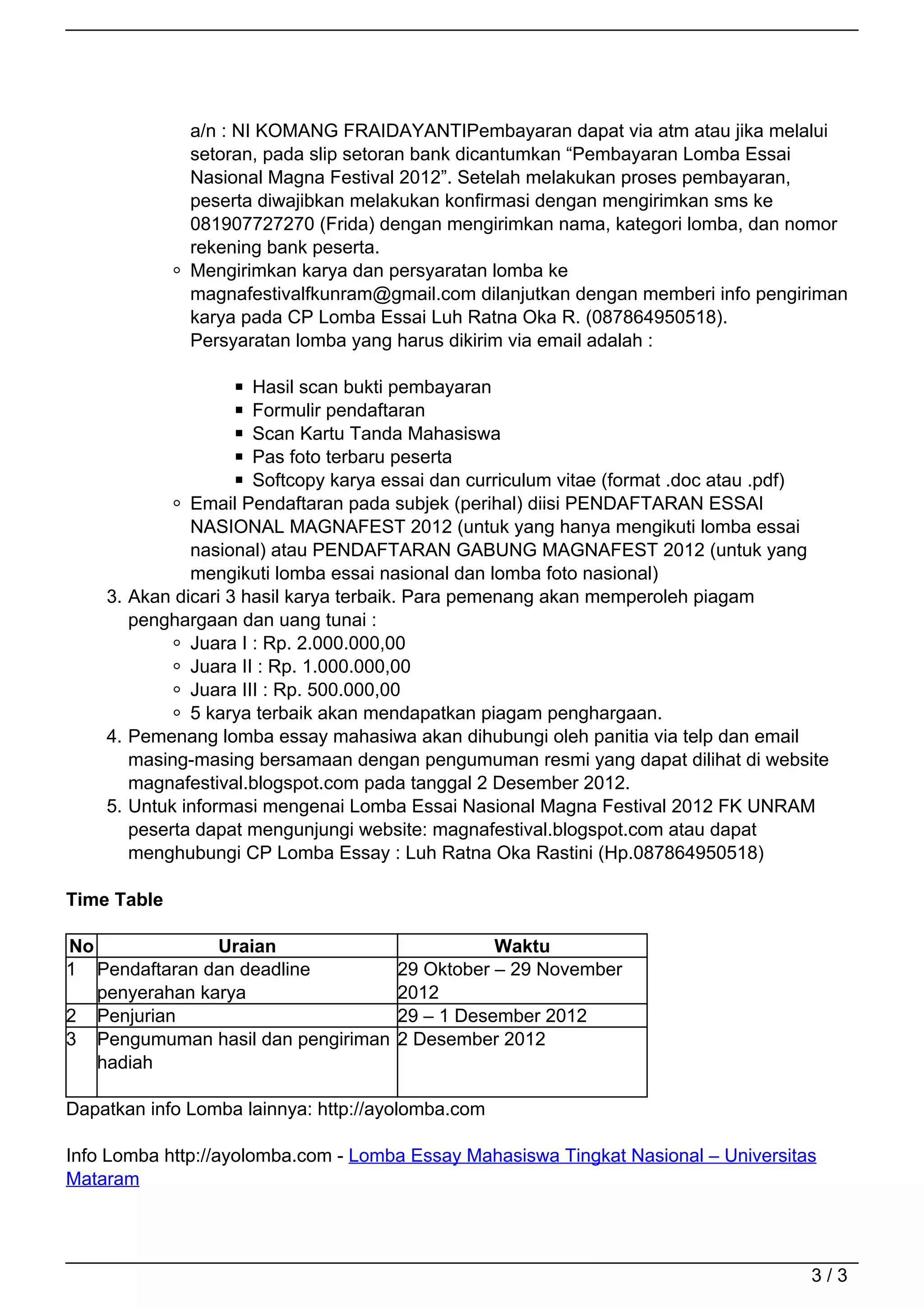 Lomba Essay Mahasiswa Tingkat Nasional – Universitas Mataram | PDF