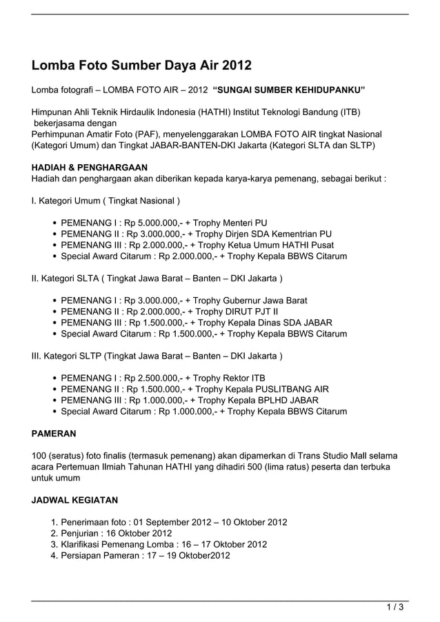 Lomba Foto Sumber Daya Air 2012 | PDF