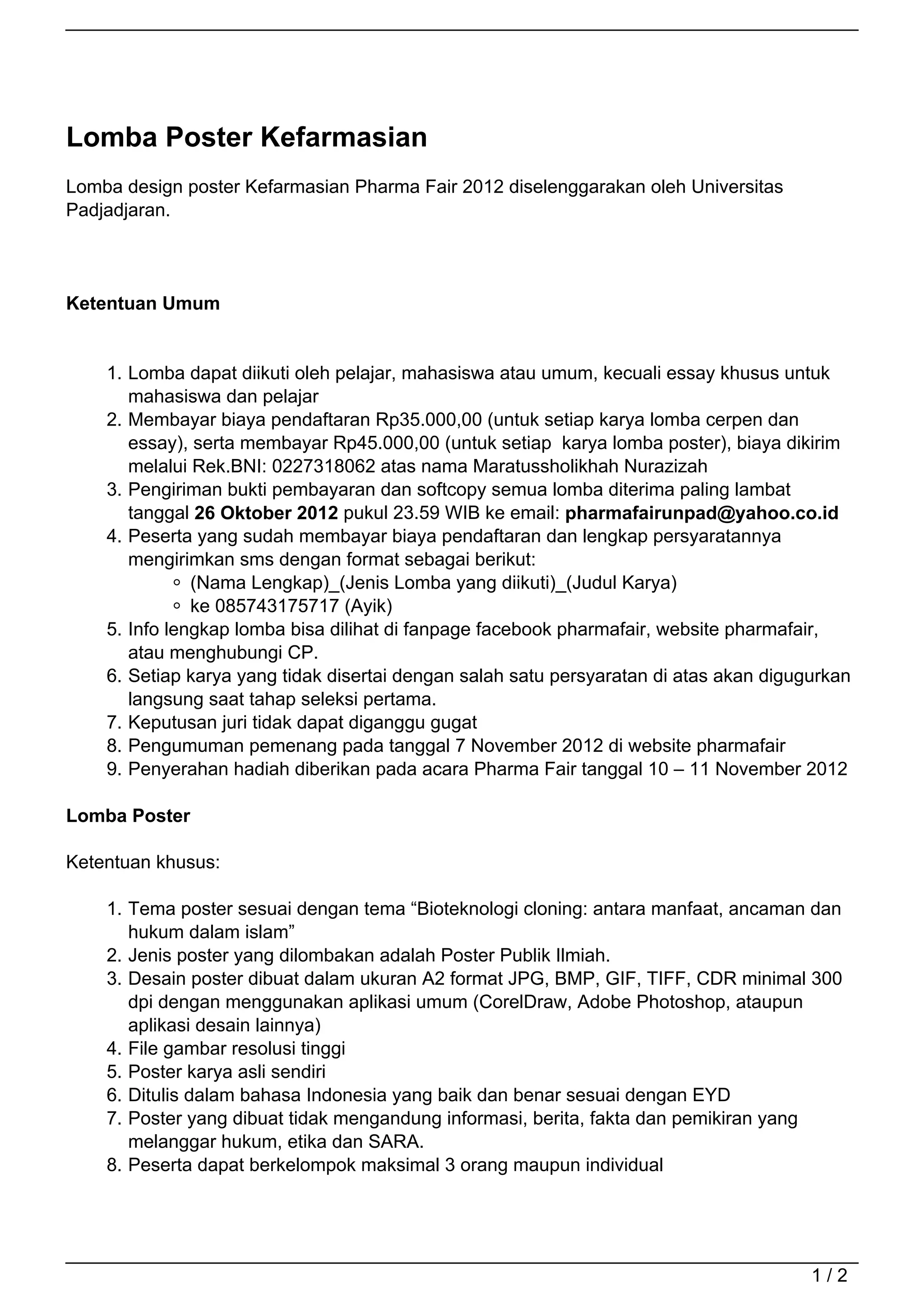 Lomba Poster Kefarmasian | PDF