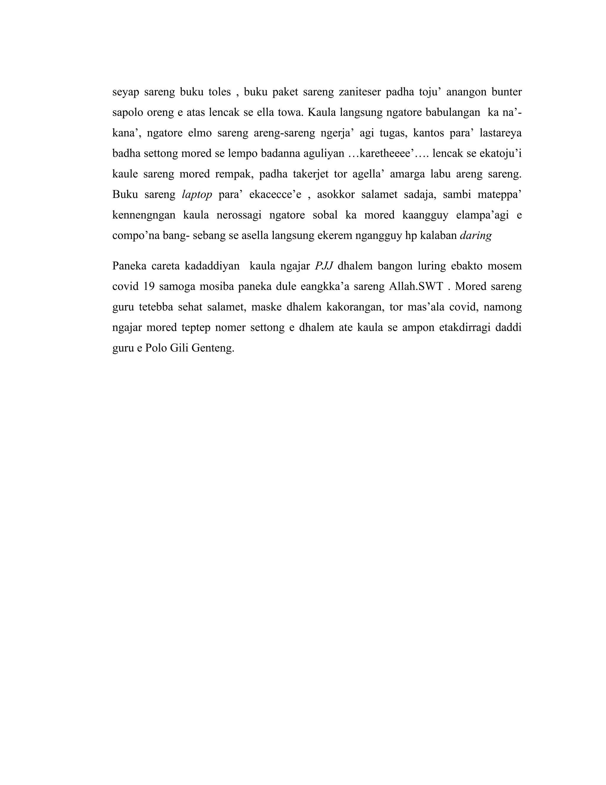 Lomba mengarang cerita bahasa madura smpn 1 giligen dikonversi | PDF