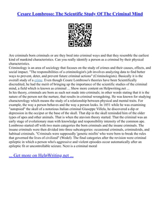 Lombroso’S Biological Theory Of Crime Essay | PDF