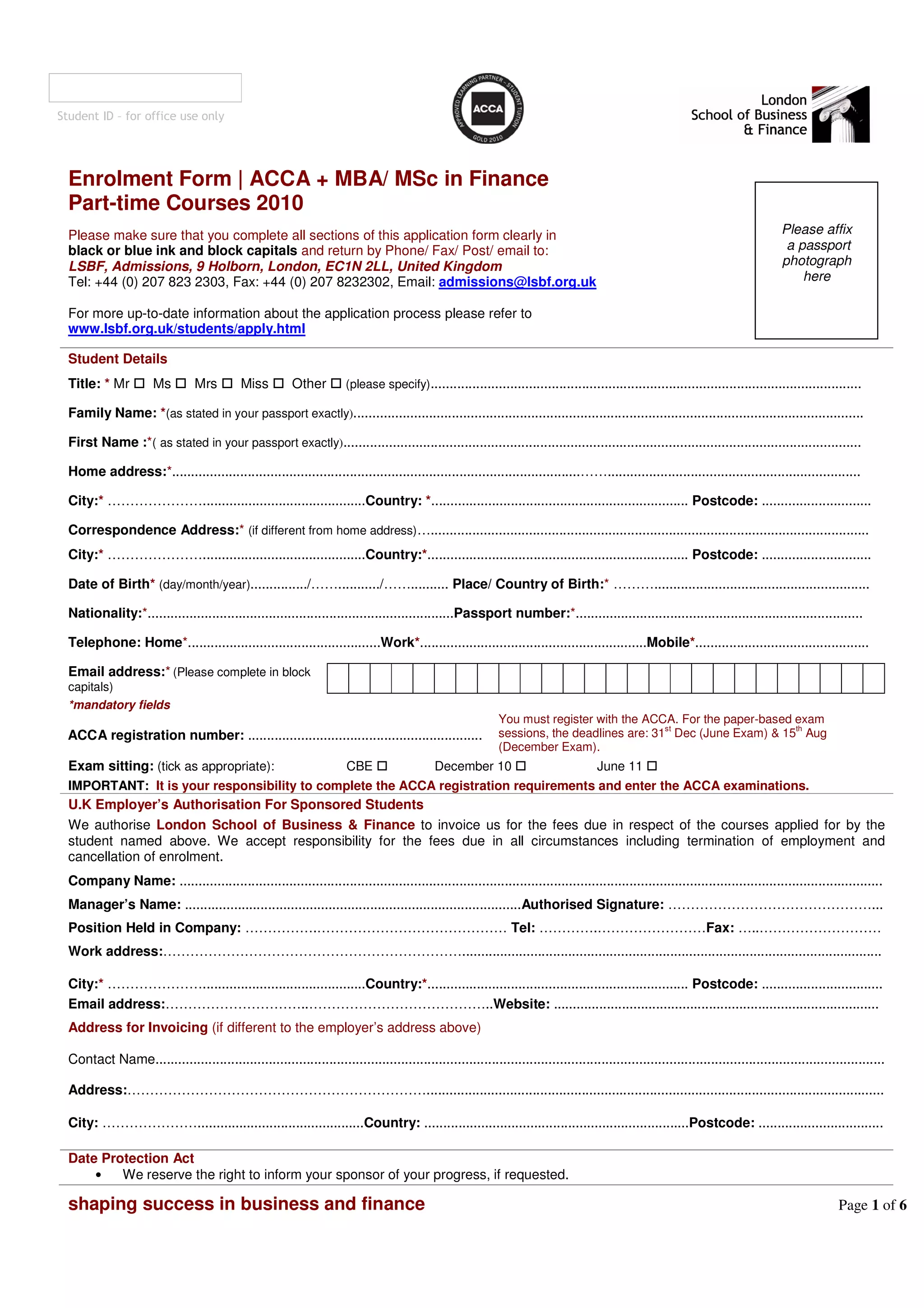 Lon app form_mba_m_sc_acca_pt_100810 | PDF