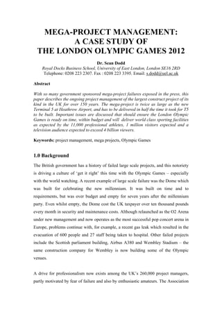 London 2012 case studie. PROYECT MANAGEMENT CASE | PDF