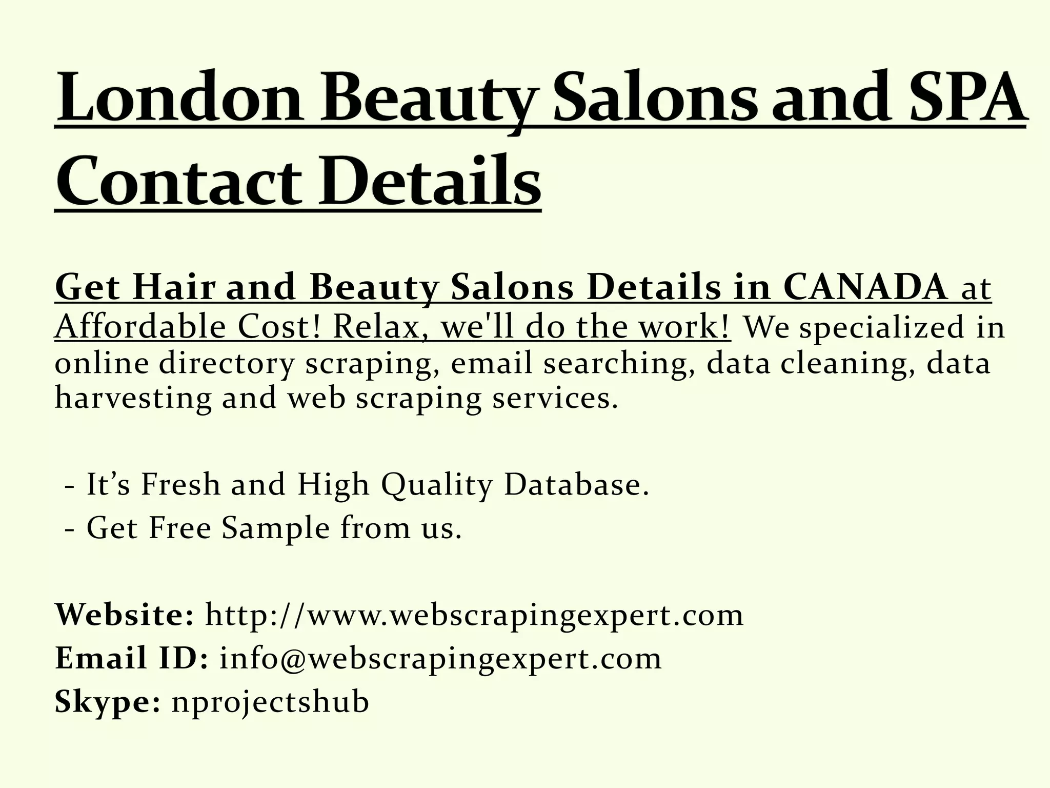 London Beauty Salons and SPA Contact Details | PPTX