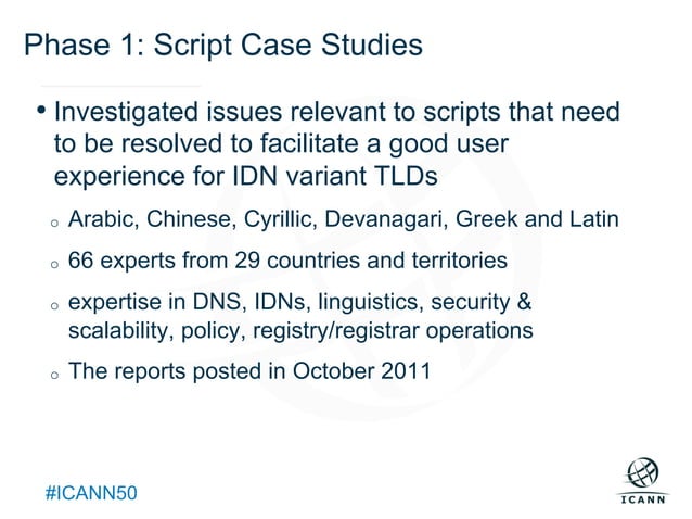 ICANN 50: IDN Variant TLD Program GNSO Update | PDF